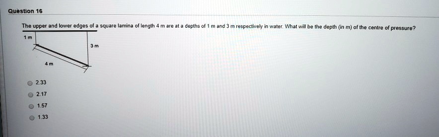 The upper and lower edges of a square lamina of length 4 m are at ...