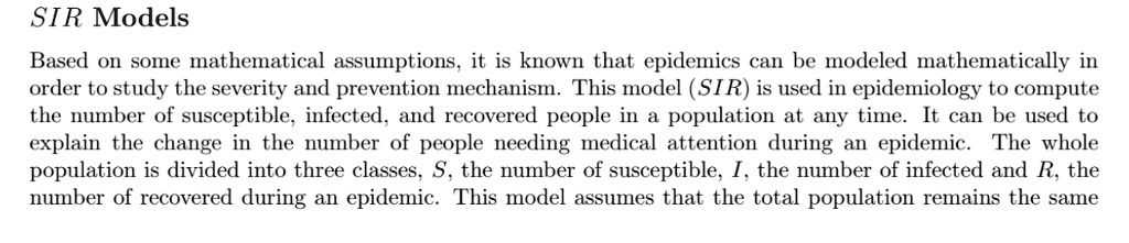 SOLVED: SIR Models Based On somC mathematical assumptions, it is known ...