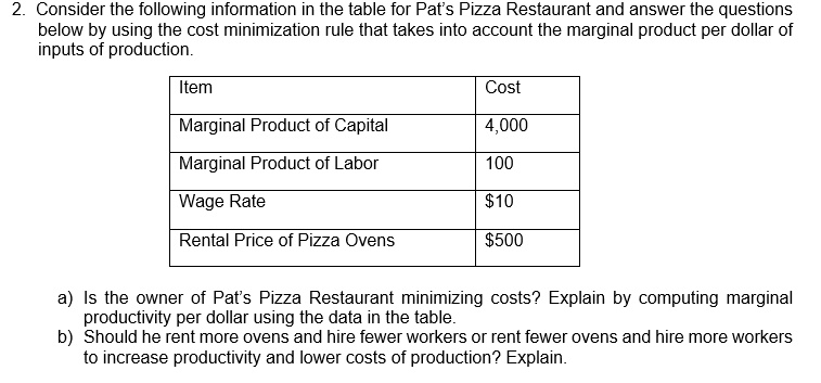 consider the following information in the table for pats pizza ...