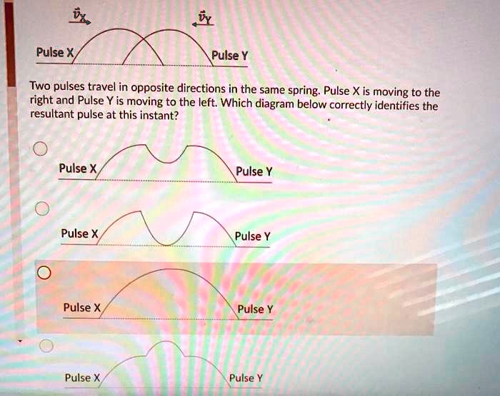 SOLVED: Pulse Pulse Y Two pulses travel in opposite directions in the same spring: Pulse X is ...