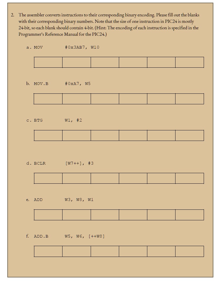 Solved The Assembler Converts Instructions To Their Corresponding Binary Encoding Please Fill 9118