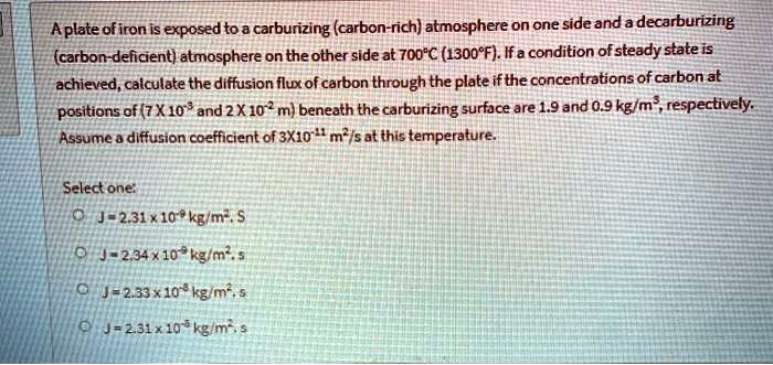 SOLVED: A plate of iron is exposed to a carburizing (carbon-rich ...