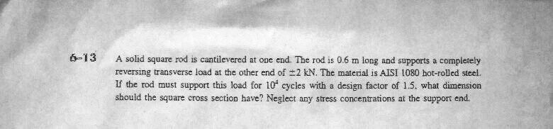 A solid square rod is cantilevered at one end. The rod is 0.6 m long ...