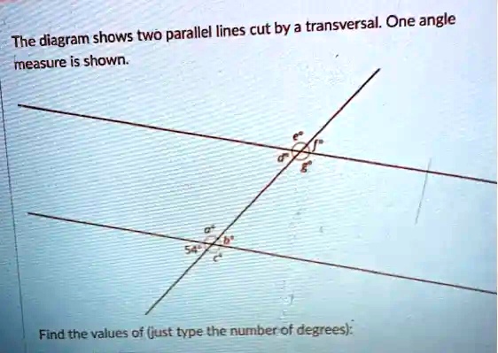 SOLVED: parallel lines cut by a transversal: One angle The diagram shows two measure is shown ...