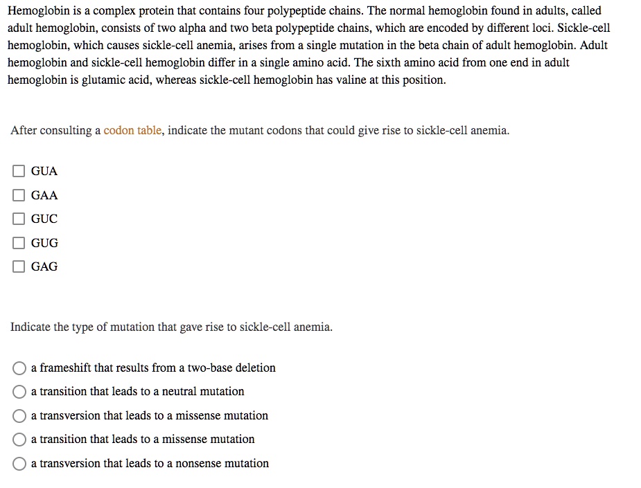 SOLVED: Hemoglobin is complex protein that contains four polypeptide ...
