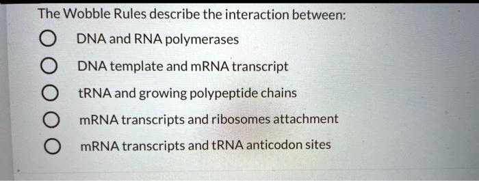 the wobble rules describe the interaction between dna and rna ...