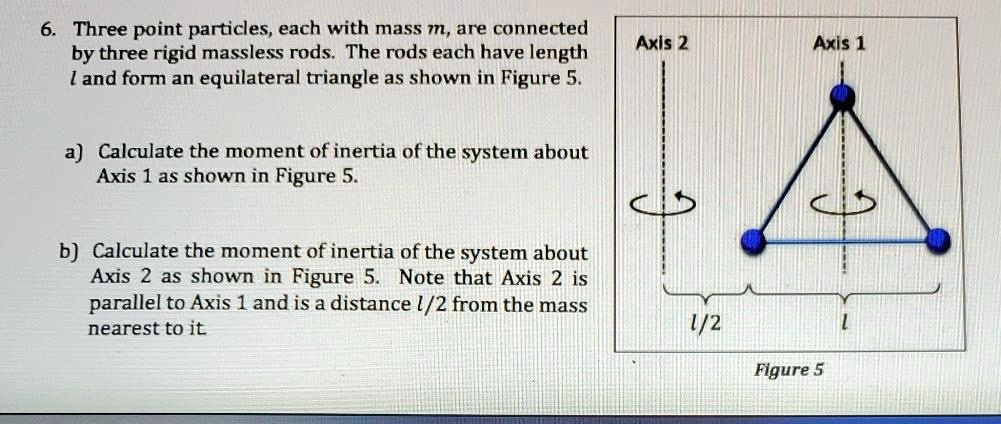 three point particles each with mass m are connected by three rigid massless rods the rods each ...