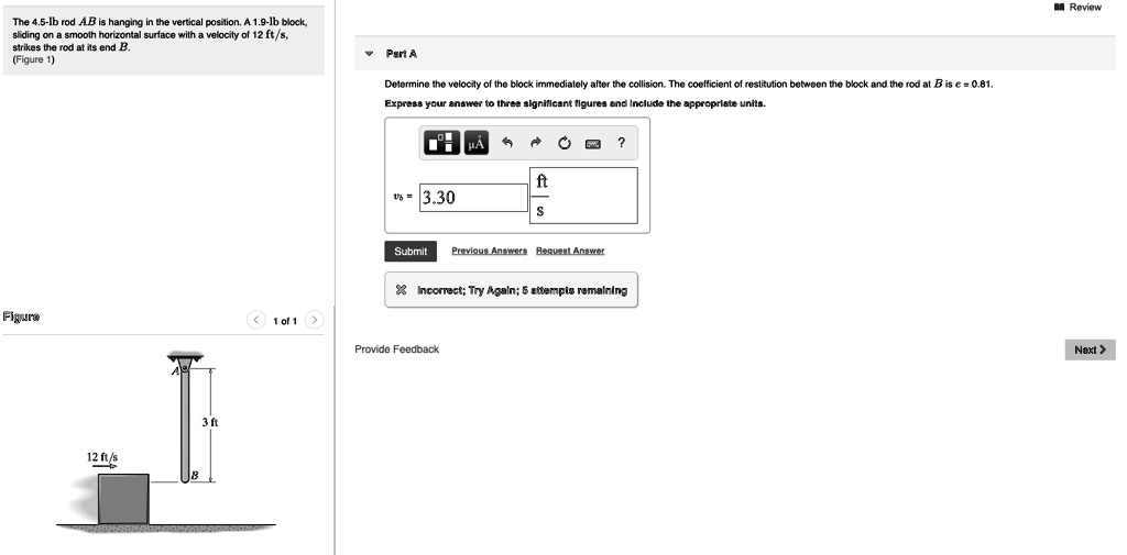 SOLVED: I Review The 4.5-lb rod AB is hanging in the vertical position. A 1.9-lb block, sliding ...