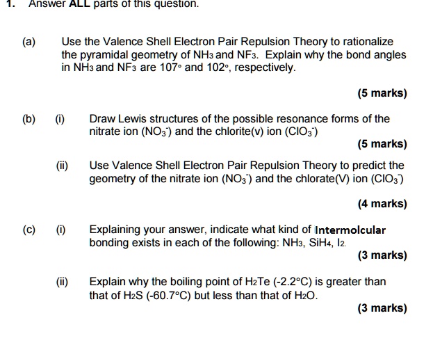 answer all parts of tnis question use the valence shell electron pair ...