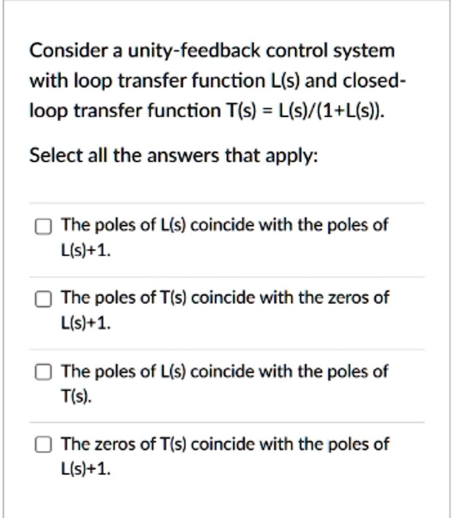 Consider a unity-feedback control system with loop transfer function L ...