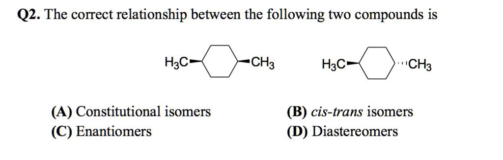 SOLVED: Q2. The correct relationship between the following two compounds is: H3C = CH3 H3C - CH3 ...