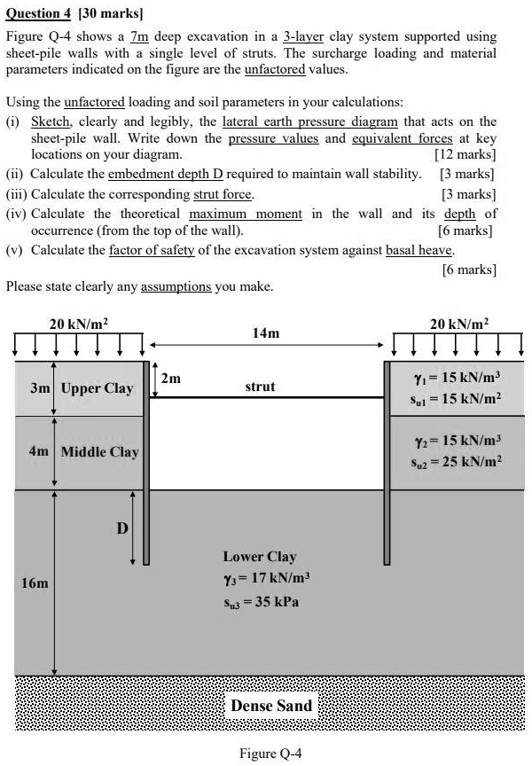 Question 4 [30 marks] Figure Q-4 shows a 7m deep excavation in a 3 ...
