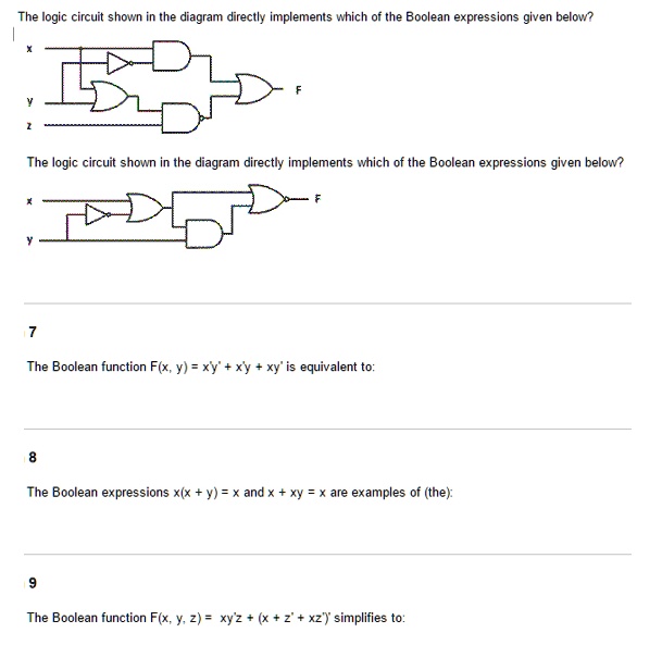 the logic circuit shown in the diagram directly implements which of the boolean expressions ...