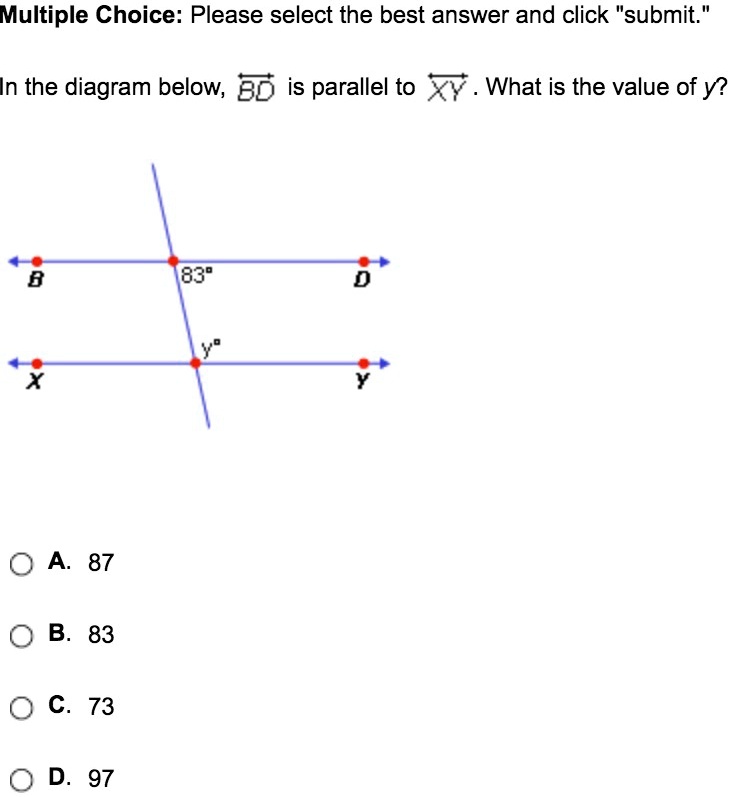 Multiple Choice: Please select the best answer and click "submit." In the diagram below, BD is ...