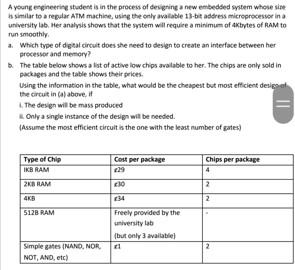 SOLVED: A young engineering student is in the process of designing a new embedded system whose ...