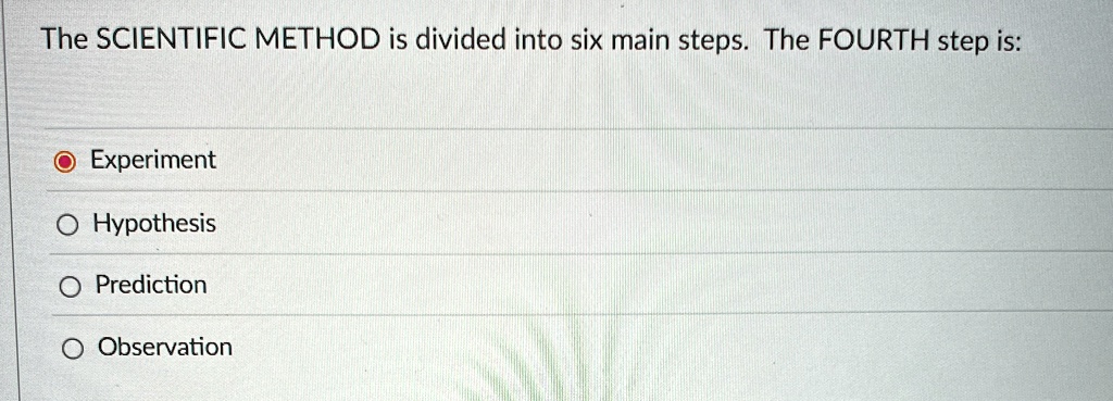 The SCIENTIFIC METHOD is divided into six main steps. The FOURTH step ...