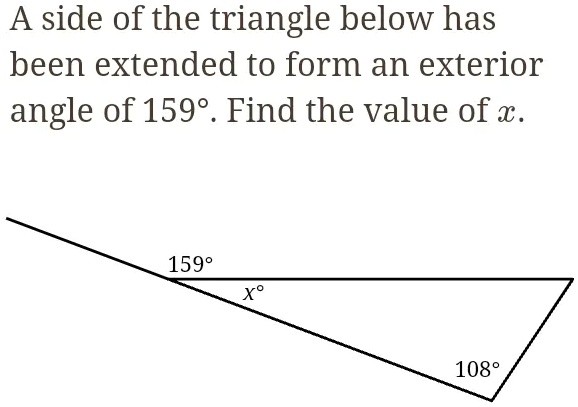 A side of the triangle below has been extended to form an exterior ...