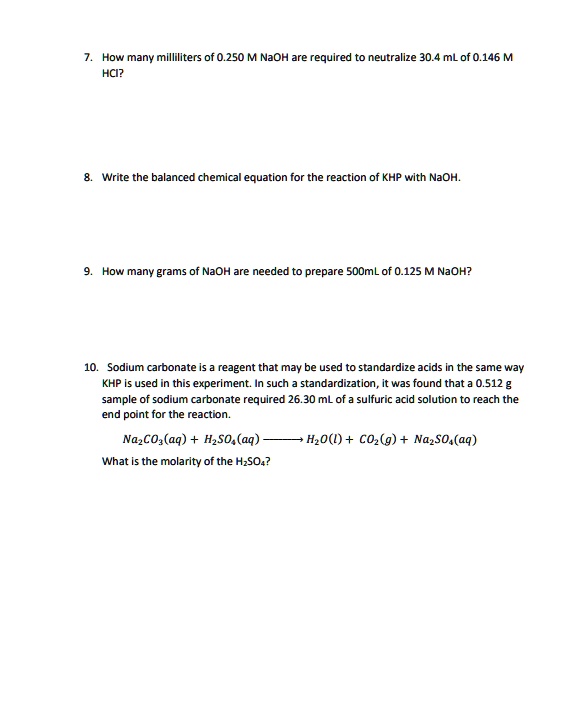 how many milliliters of 0250 naoh are equired neutralize 304 mlof0146 m hci write the balanced ...