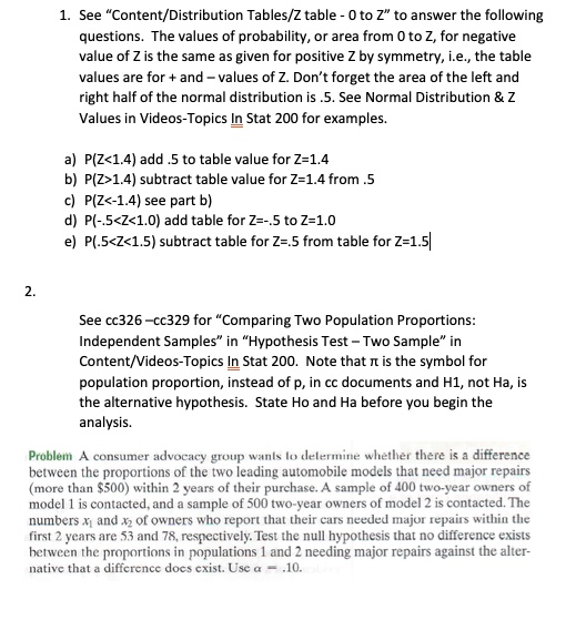 SOLVED:See Content/Distribution Tables/Z table to Z" to answer the ...