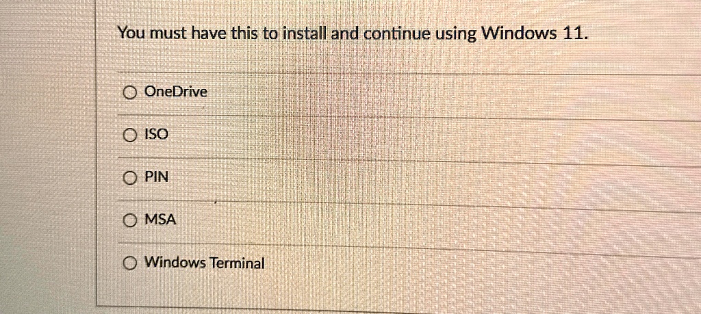 You must have this to install and continue using Windows 11. OneDrive ...