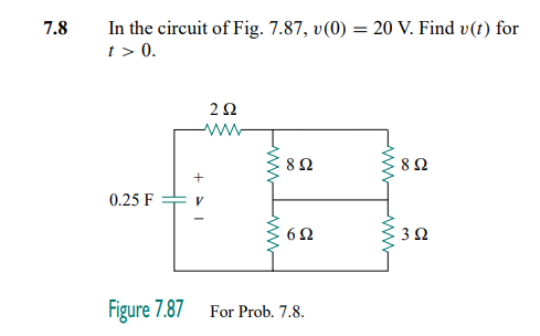 in the circuit of fig 787 v0 20 v find vt for t 0
