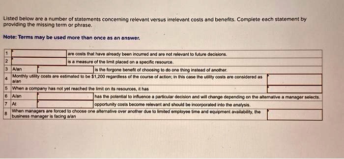 Listed below are a number of statements concerning relevant versus ...