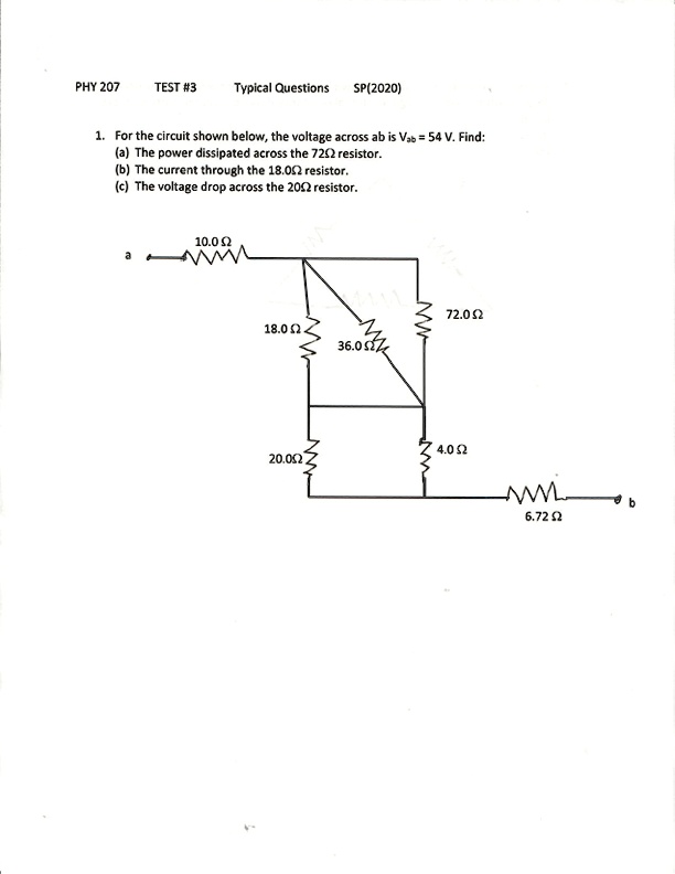 SOLVED: PHY 207 TEST #3 Typical Questions: SP(2020) 1. For the circuit ...