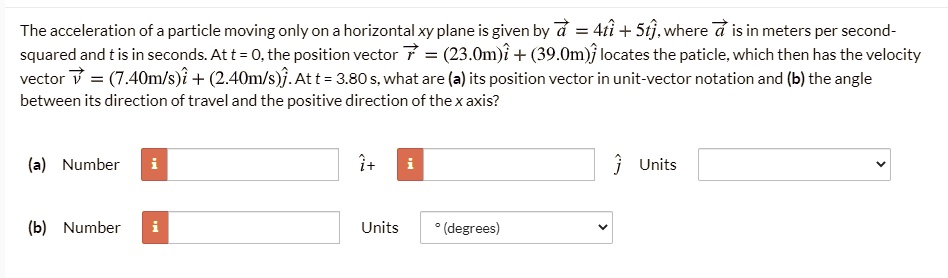 the acceleration of a particle moving only on a horizontal xy plane is given by 4fi stj where is ...