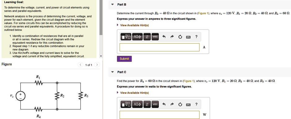 SOLVED: Learning Goal: To determine the voltage, current, and power of ...