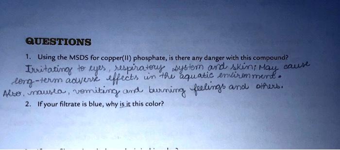 SOLVED: QUESTIONS: Using the MSDS for copper(II) phosphate, is there ...