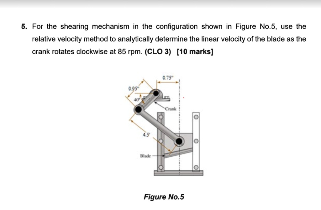 5. For the shearing mechanism in the configuration shown in Figure No.5 ...