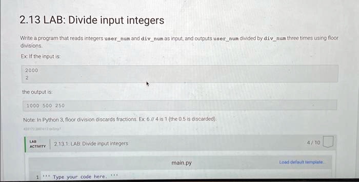 213 labdivide input integers write a program that reads integers user ... 213 labdivide input integers write a program that reads integers user ...