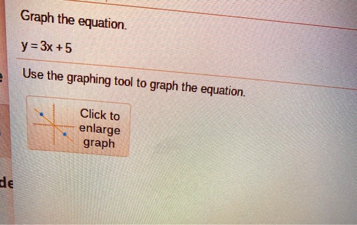 SOLVED: Graph the equation Y = 3x+5 Use the graphing tool to graph the ...