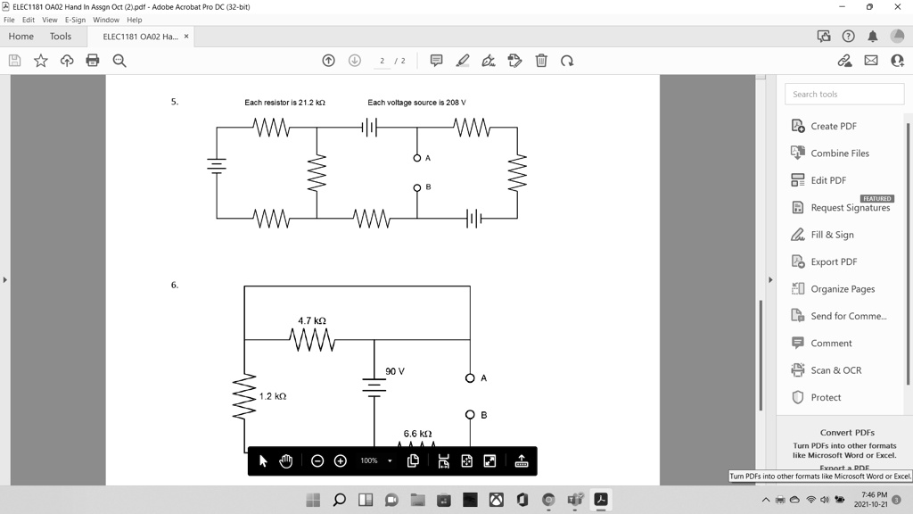 SOLVED: Find the Thevenin's equivalent between points A and B in all 6 of the following circuits ...