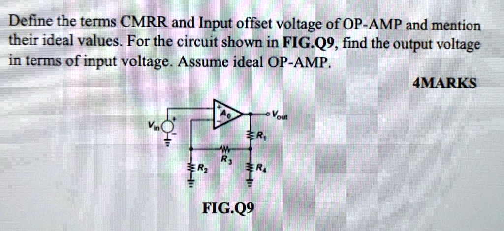 Define the terms CMRR and Input offset voltage of OP-AMP and mention their ideal values. For the ...