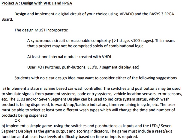 Solved Th Project A Design With Vhdl And Fpga Design And Implement A Digital Circuit Of Your 3496