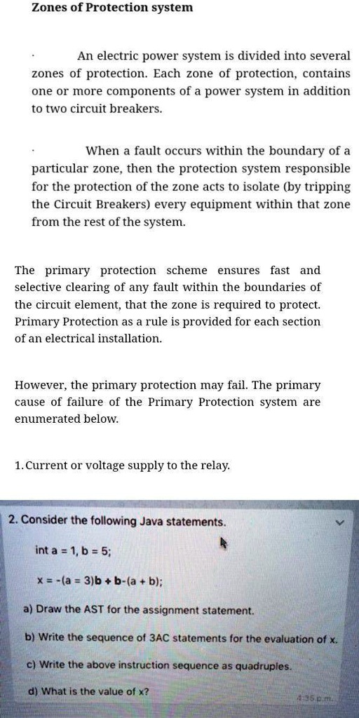 [GET ANSWER] Zones of Protection system An electric power system is ...