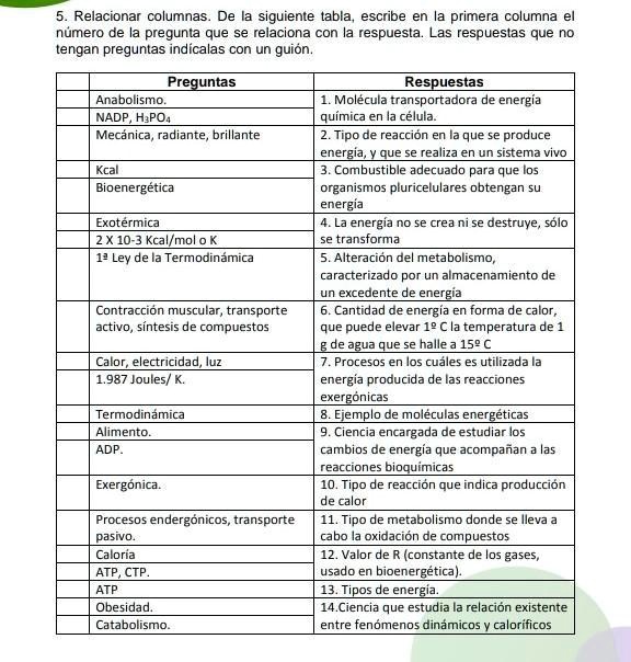 SOLVED: porfavo ayudenme doy puntos Relacionar columnas De la siguiente tabla escribe en la ...