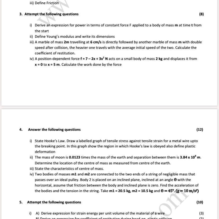 SOLVED: Question 3 of 3, please solve. iii) Define Friction. Attempt the following questions ...