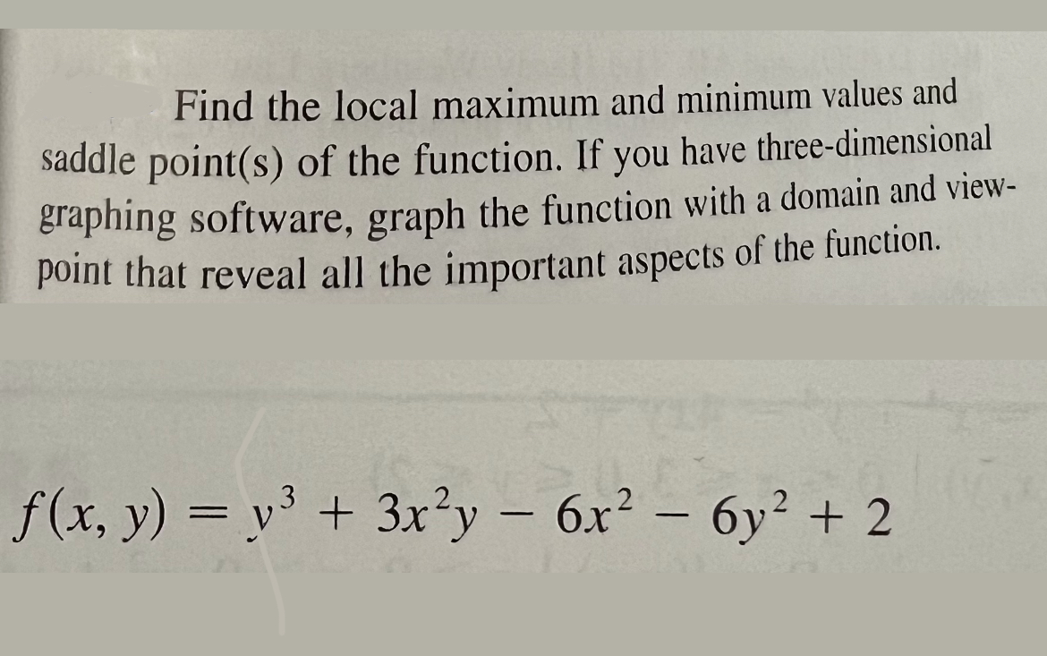 Solved Find The Local Maximum And Minimum Values And Saddle Points 9816