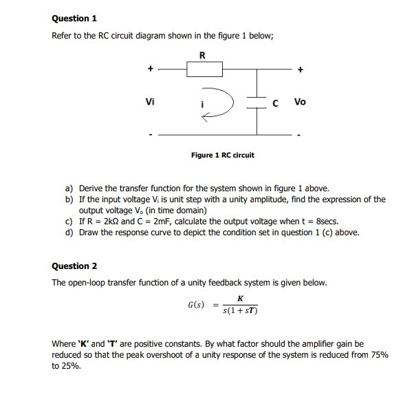 question 1 refer to the rc circuit diagram shown in the figure 1 below figure 1 rc circuit a ...