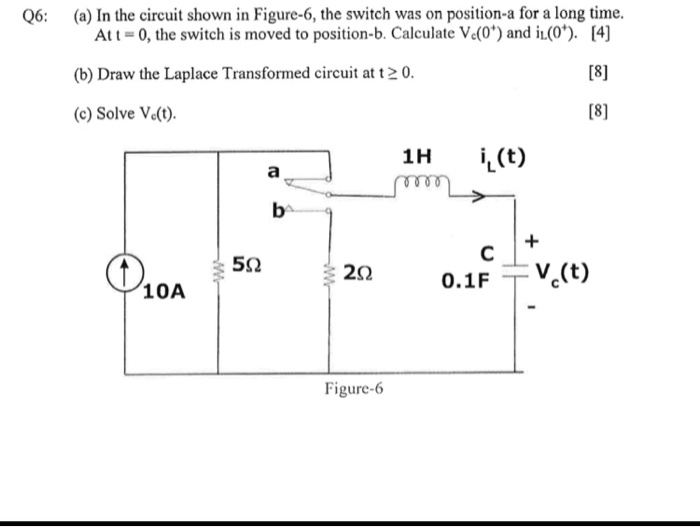 SOLVED: Q6: (a) In the circuit shown in Figure-6, the switch was in position-a for a long time ...