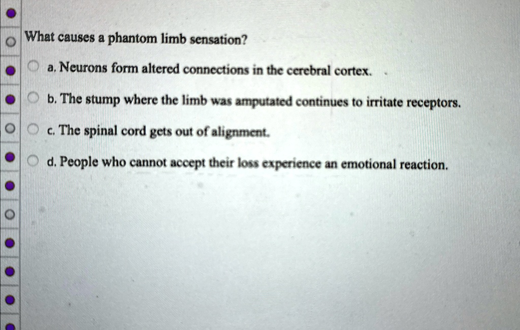 What causes a phantom limb sensation? a. Neurons form altered ...