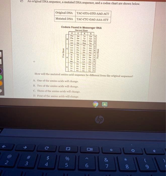 an originai dna sequence mntatcd dna sequence and codon chart are shown ...