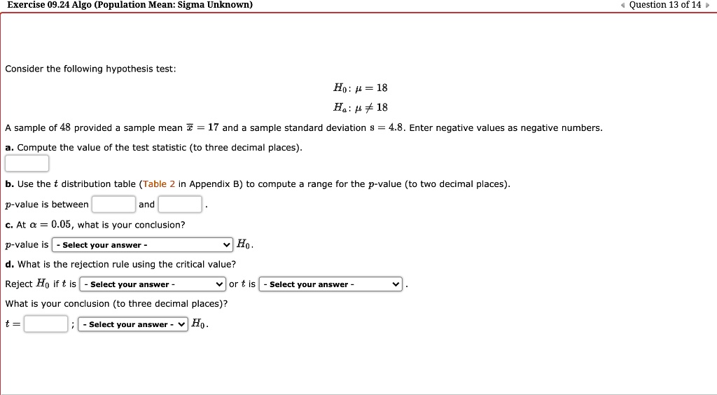 exercise 0924 algo population mean sigma unknown question 13 of 14 ...