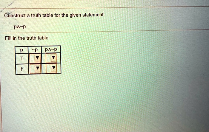 SOLVED: Construct a truth table for the given statement PA p Fill in ...