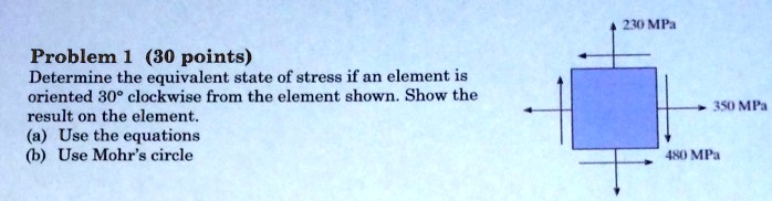 Problem 1 (30 points) Determine the equivalent state of stress if an element is oriented 30 ...