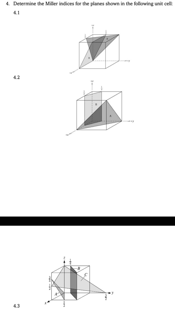 [GET ANSWER] 4. Determine the Miller indices for the planes shown in the following unit cell: 4. ...