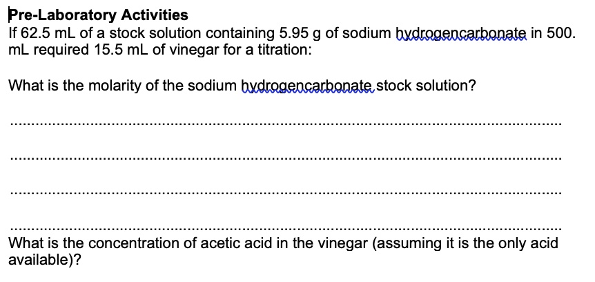 SOLVED: Pre-Laboratory Activities If 62.5 mL of a stock solution ...
