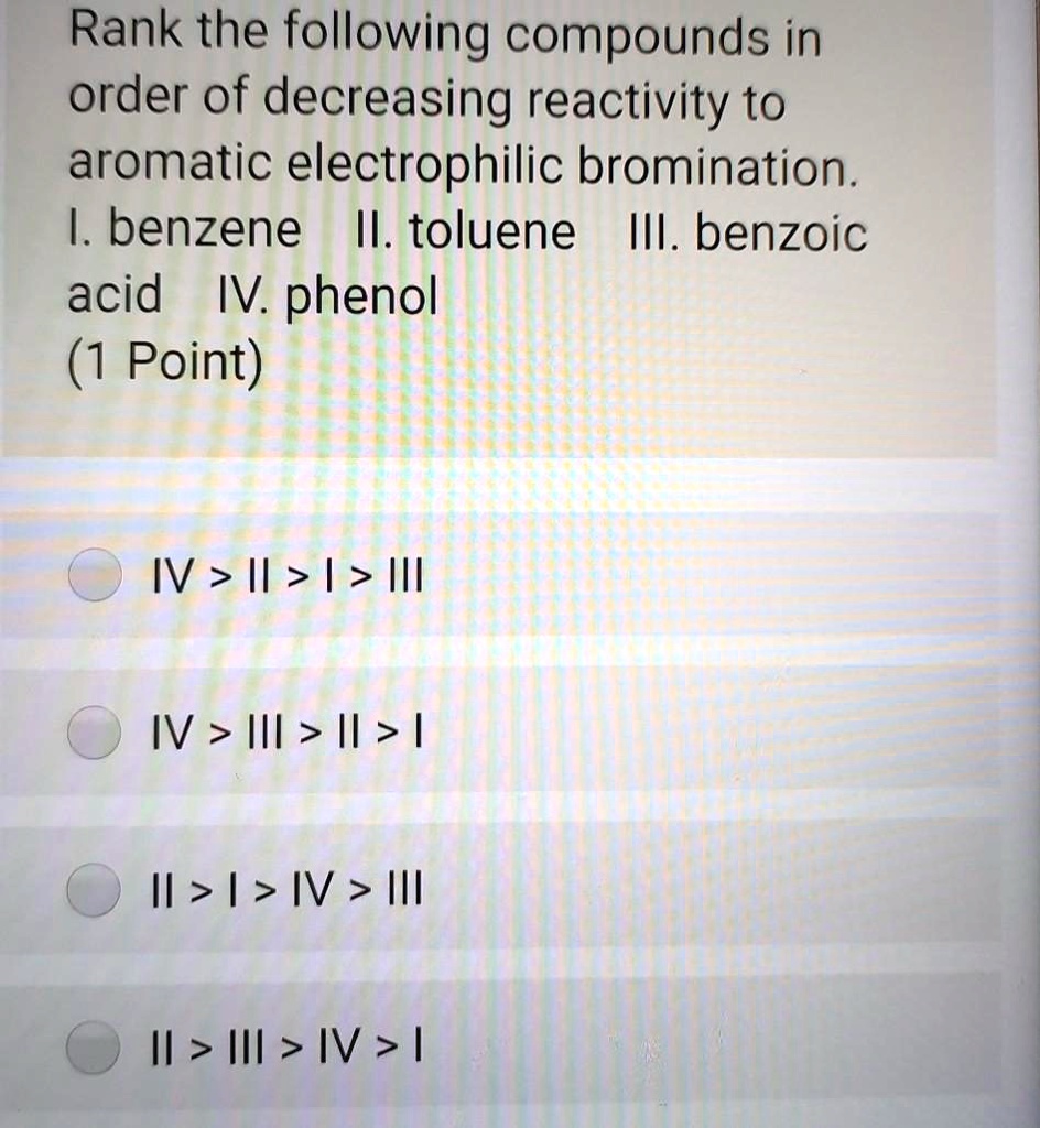 Solved Rank The Following Compounds In Order Of Decreasing Reactivity